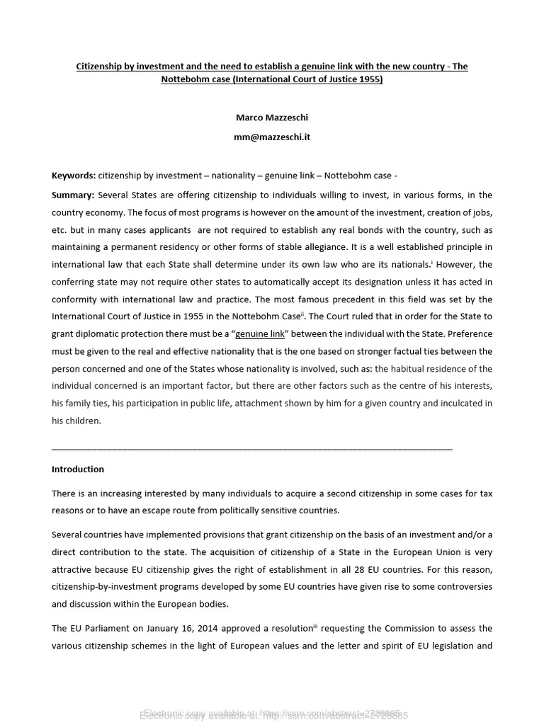 Citizenship by Investment and The Need To Establish A Genuine Link With ...