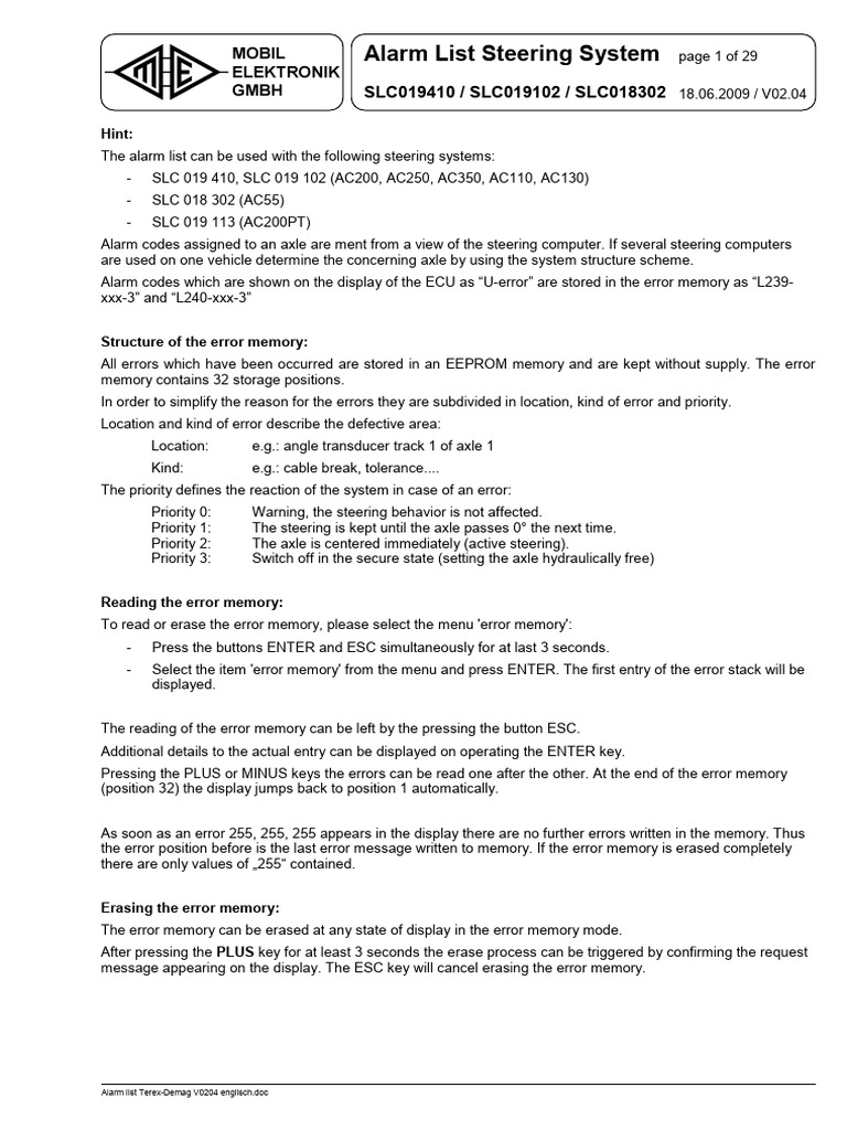 Demag Steering System Alarm Codes | PDF | Power Supply | Inductor