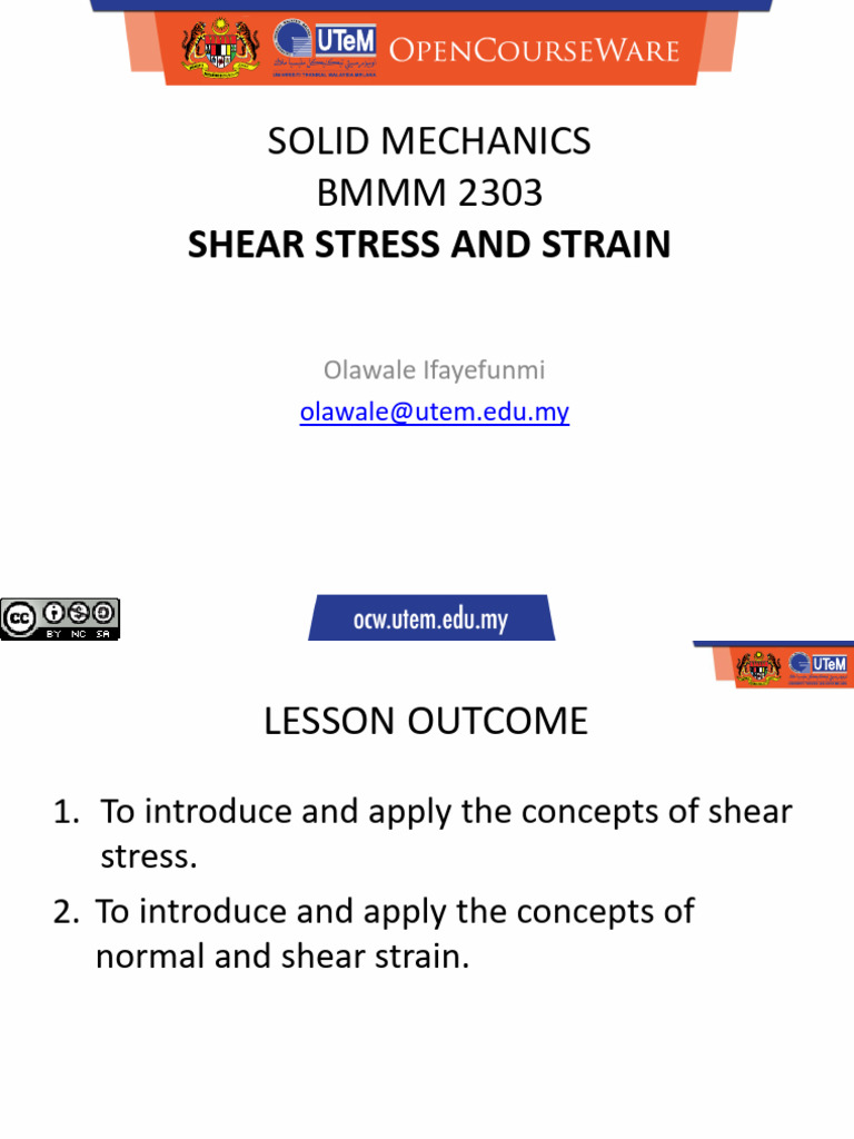 Week 2 - Shear Stress and Strain - ULearn | PDF | Stress (Mechanics) | Shear Stress