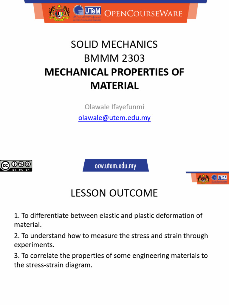 Week 3 - Mechanical Properties of Materials - ULearn | PDF | Deformation (Engineering) | Yield ...