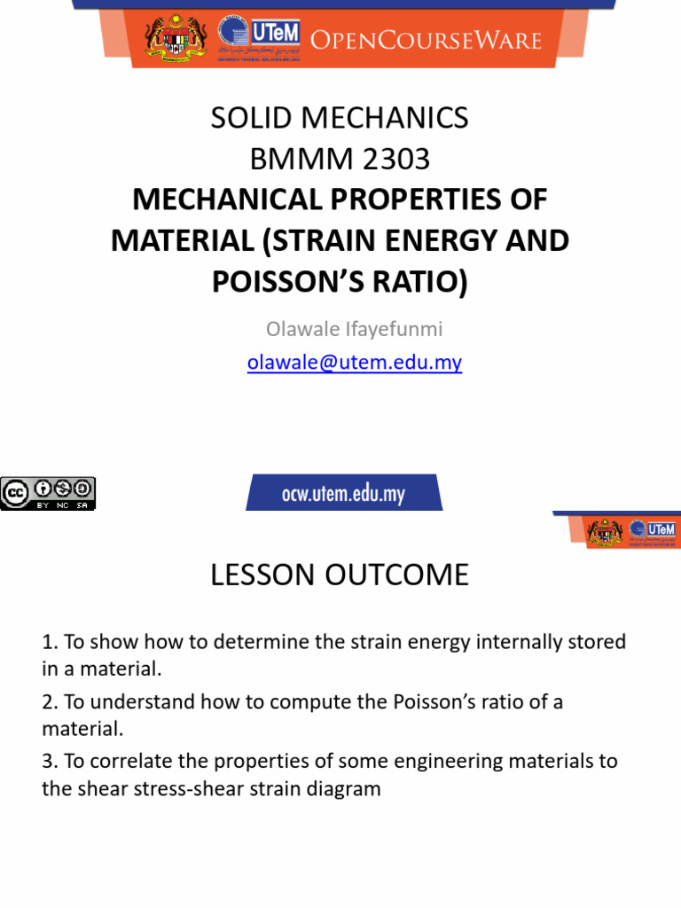 Week 4 - Mechanical Properties of Materials (Strain Energy and Poisson Ratio) - ULearn | PDF ...