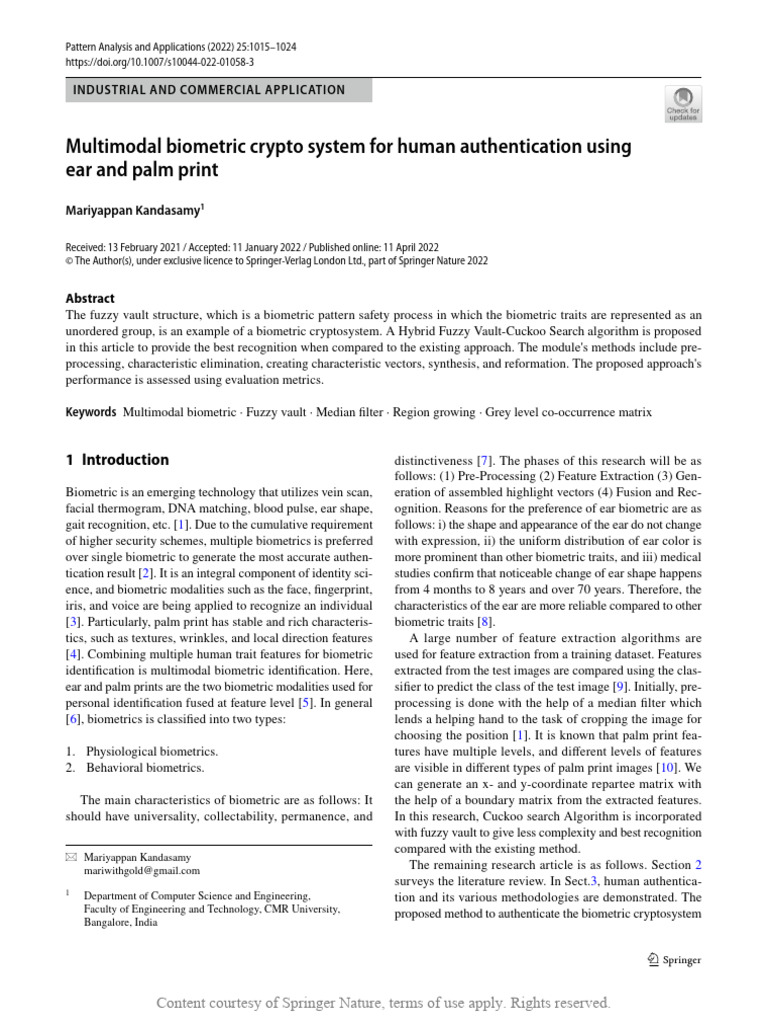 Multimodal Biometric Crypto System | PDF | Biometrics | Image Segmentation