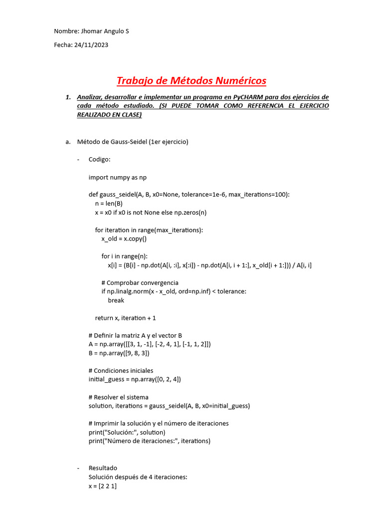 Trabajo de Metodos Numericos - Jhomar Angulo | PDF | Matemáticas De La Computación ...