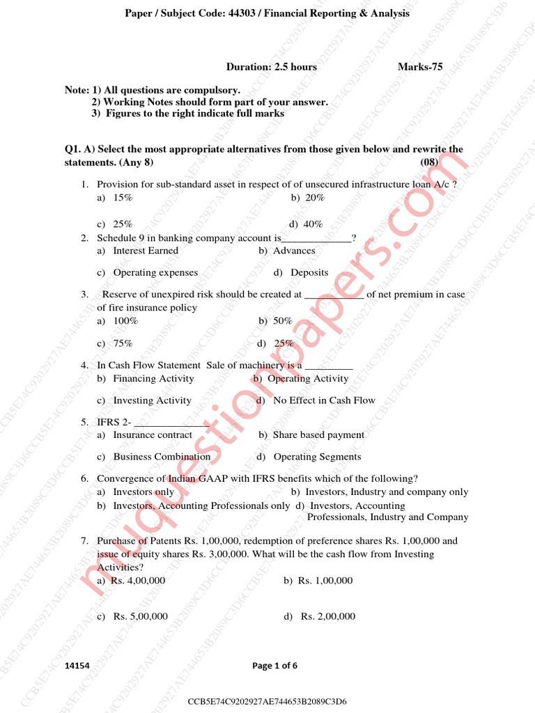 Commerce - Bcom Banking and Insurance - Semester 5 - 2023 - April - Financial Reporting Analysis ...