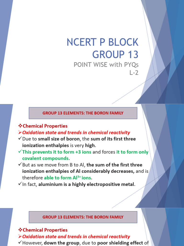 Group 13 Chemistry Insights | PDF | Physical Chemistry | Chemistry