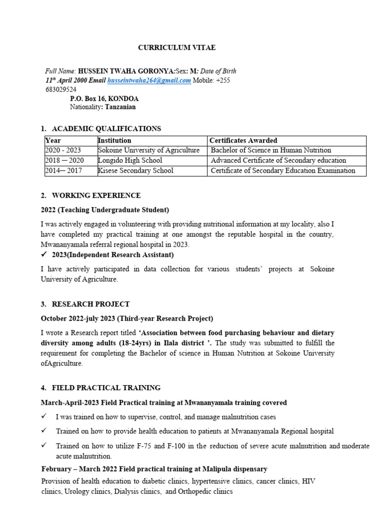 Hussein CV | PDF | Clinic | Health Care