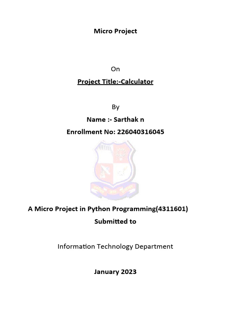 Python Micro Project of Calculators | PDF | Python (Programming Language) | Multiplication