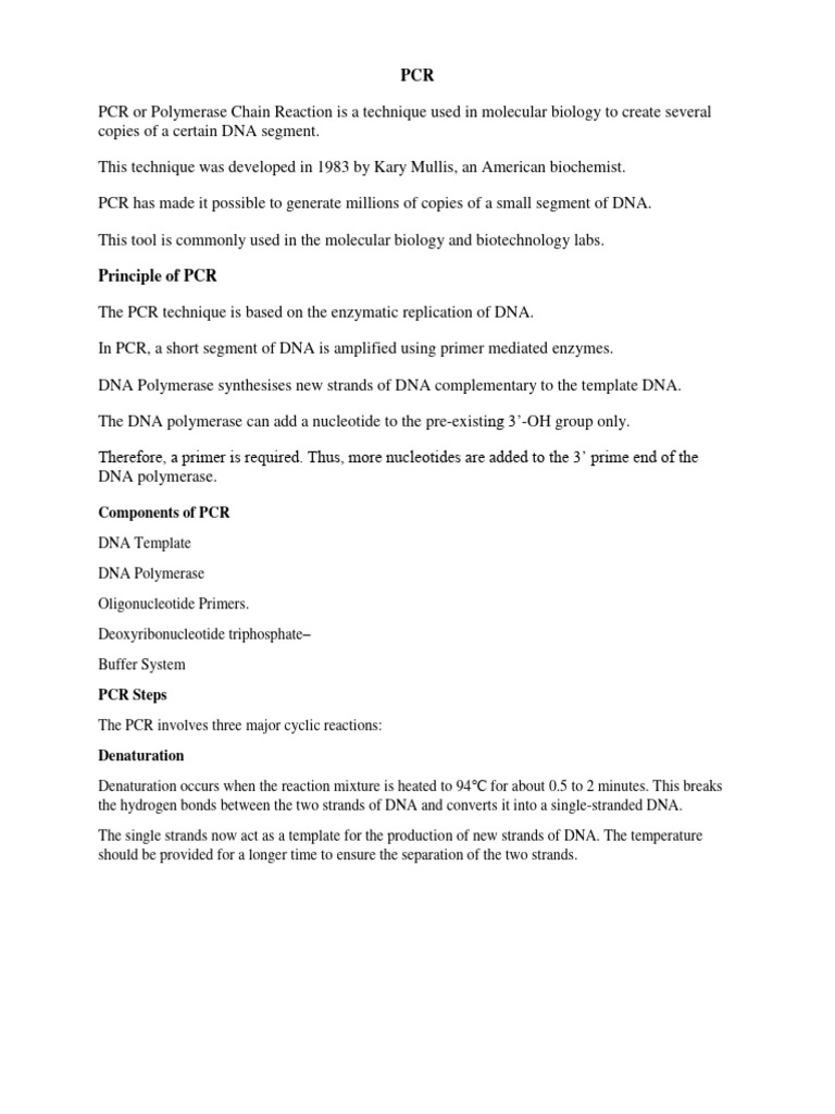 Components of PCR | PDF | Polymerase Chain Reaction | Primer (Molecular ...