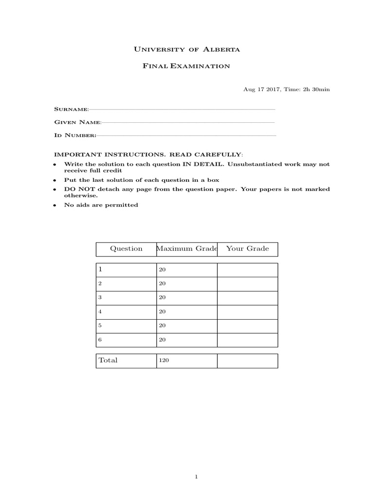 FinalExam Sol PDF | PDF | Mathematical Relations | Applied Mathematics