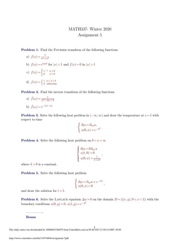 Assignment_7.pdf | PDF | Laplace Transform | Mathematical Analysis