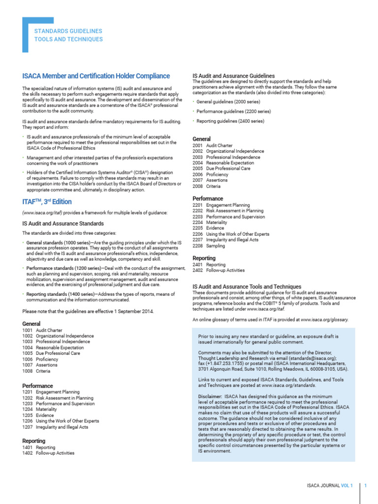 Standards Guidelines Tools and Techniques Joa Eng 0118 | PDF | Audit | Business