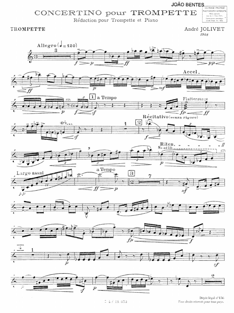 Jolivet Concertino For Trumpet and Piano and Strings PDF Free | PDF