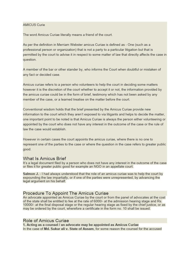 Amicus Curie | PDF | Advocate | Amicus Curiae