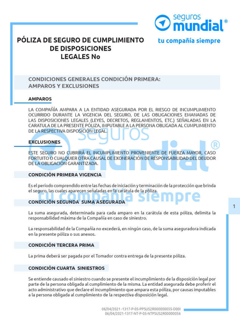 1-Clausulado Disposiciones Legales | PDF | Póliza de seguros | Seguro