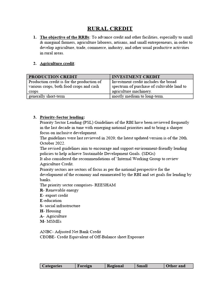 Rural Credit | Download Free PDF | Loans | Credit