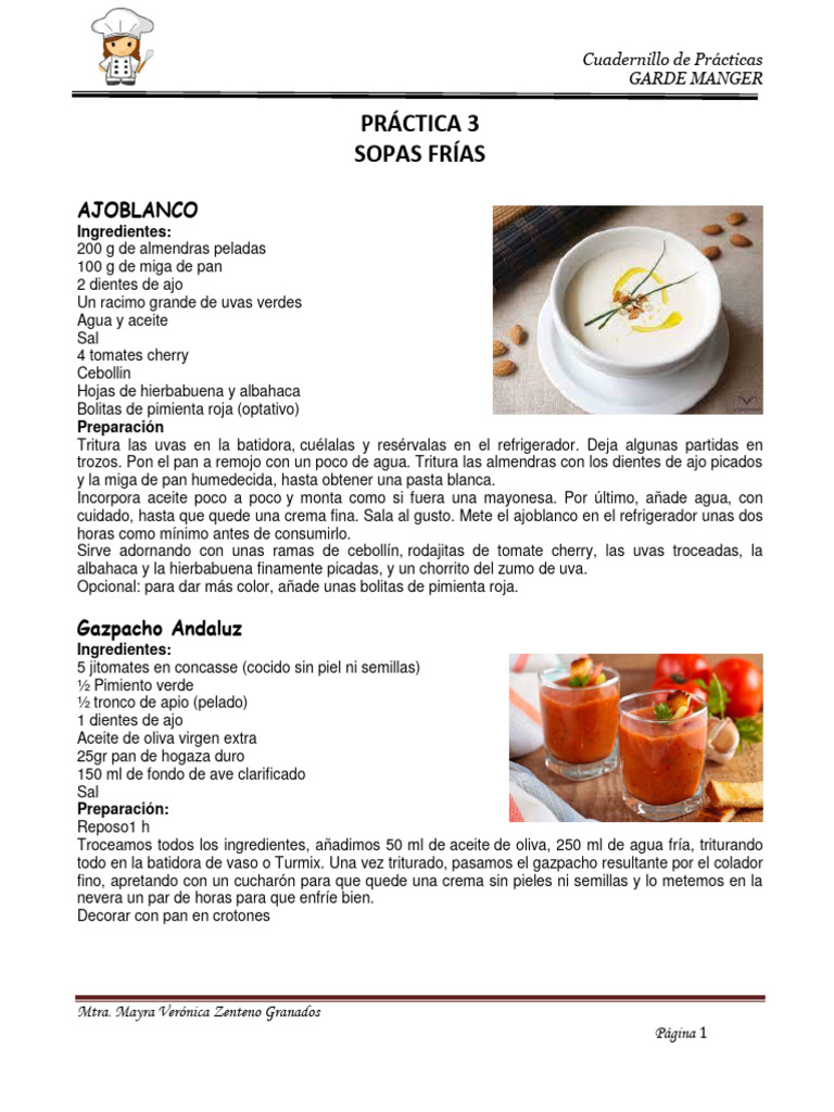 Práctica 3 Sopas Frías | PDF | Preparación de comida y bebida | Cocina ...
