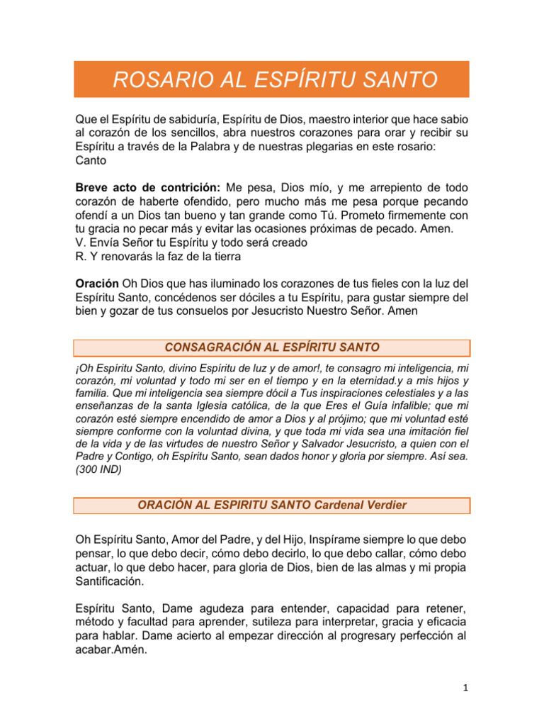 Rosario Al Espíritu Santo Pdf Oración Espíritu Santo