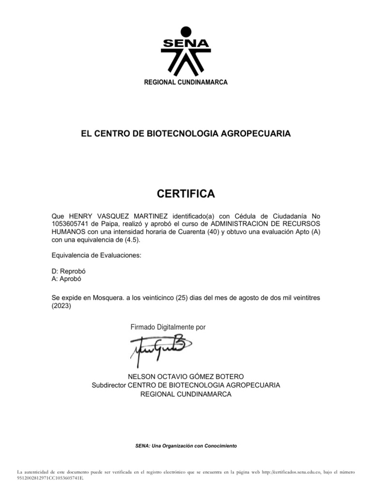 Certificación Admin. Rec. Hum | PDF