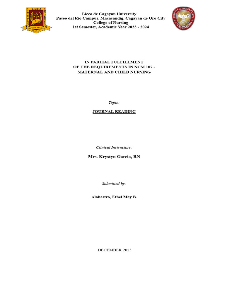 Final MCN-RLE - Journal Reading - Alabastro | PDF | Health Policy ...