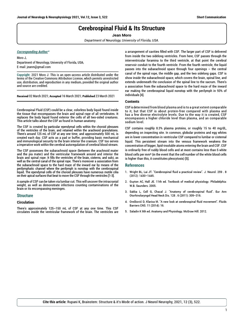 Cerebrospinal Fluid Its Structure | PDF | Cerebrospinal Fluid | Anatomy
