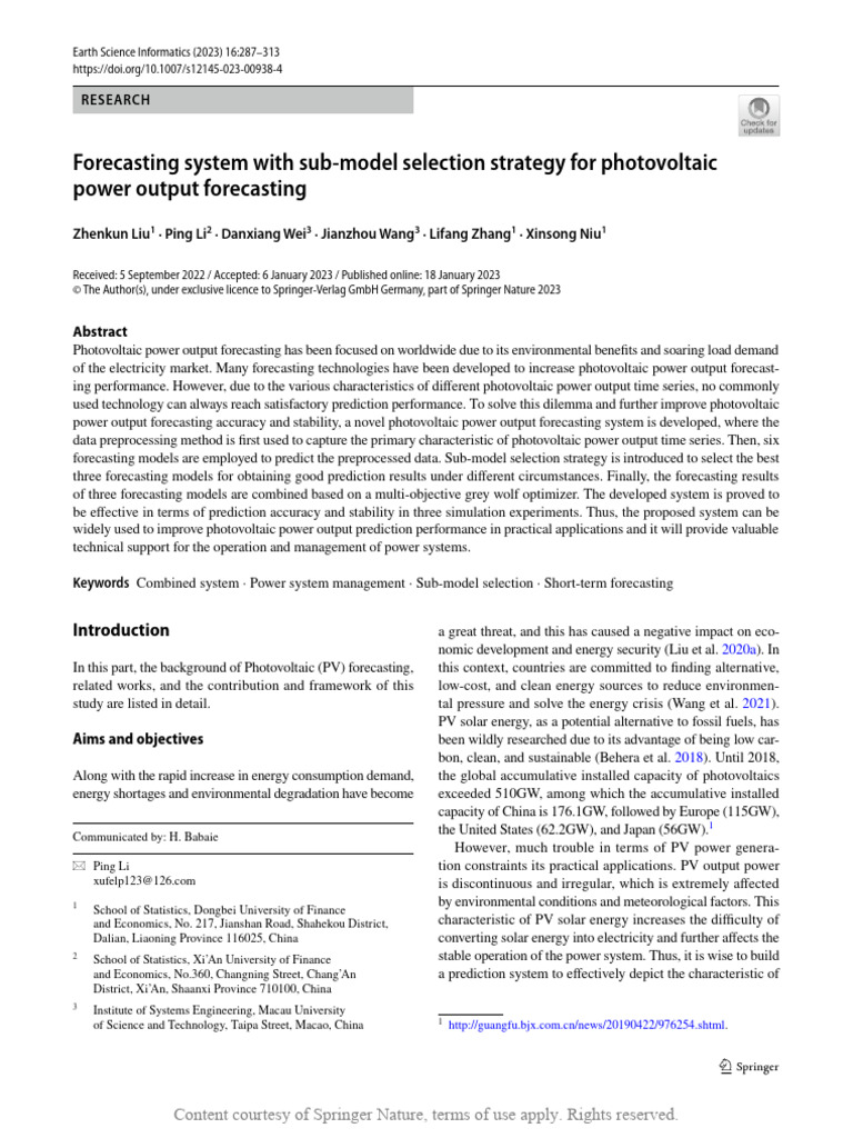 Forecasting System With Sub Model Selection Strate Pdf Forecasting Photovoltaics