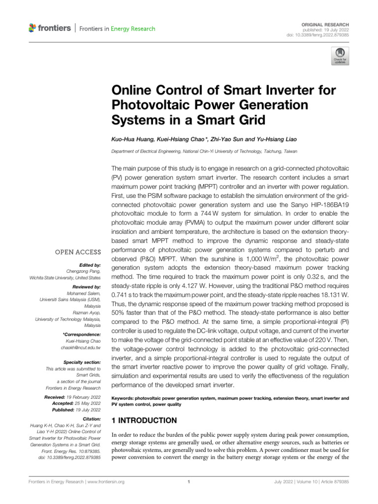 Online Control of Smart Inverter For Photovoltaic | PDF | Power ...