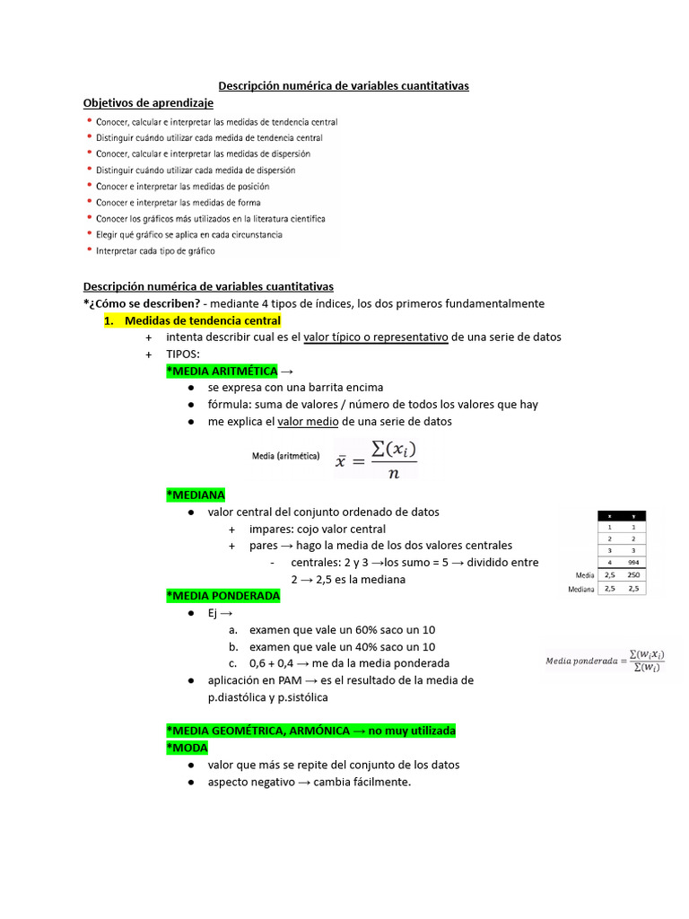 Descripción Numérica de Variables Cuantitativas | PDF | Desviación Estándar | Dispersión estadística