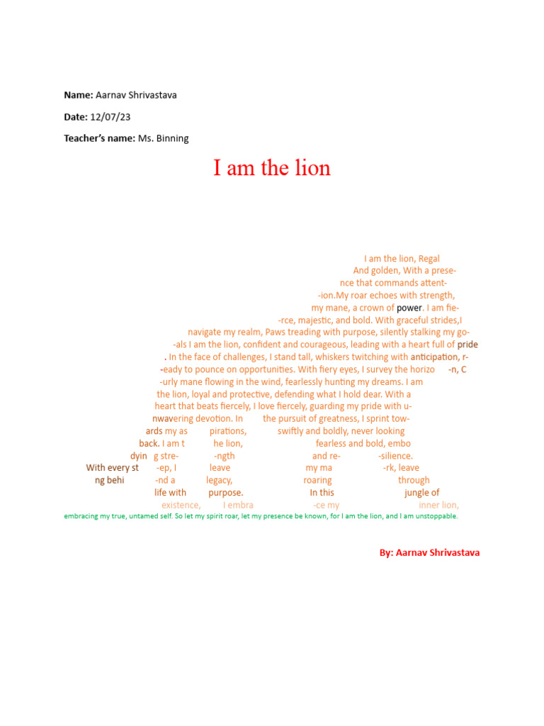 Concrete Poem (To Submit) | PDF | Lion
