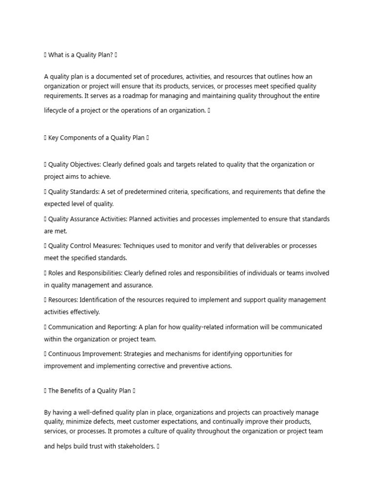 Quality Plan | PDF