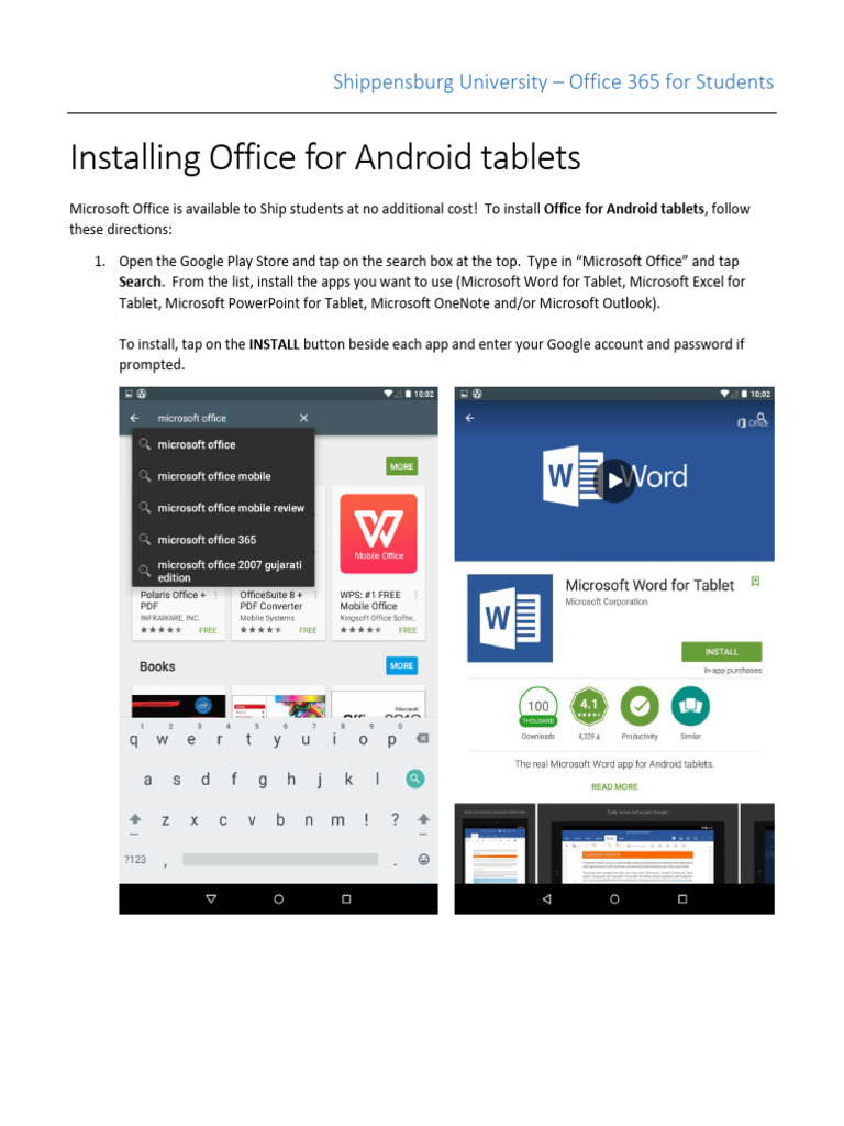 Office 365 - Installing Office For Android Tablets | PDF