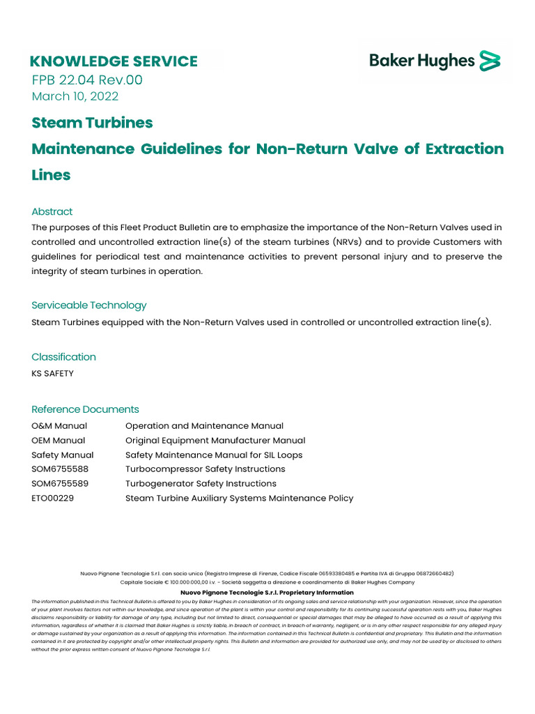 FPB 22.04 - Steam Turbines Maintenance Guidelines For Non Return Valve ...