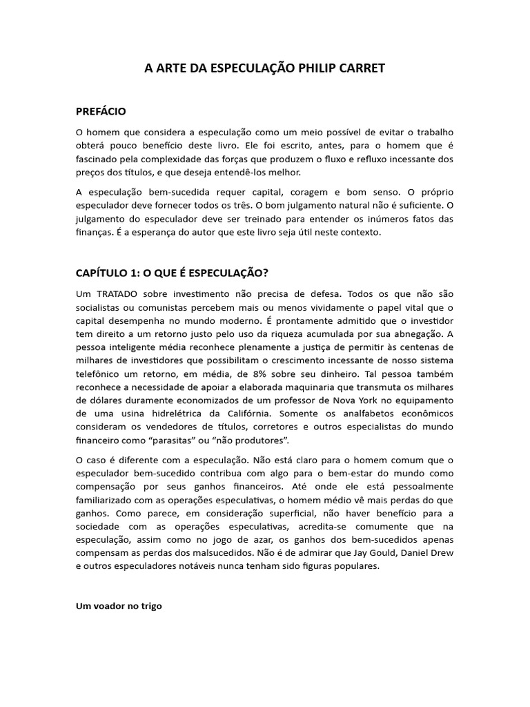 A Arte Da Especulação Philip Carret | PDF | Bolsa de valores | Empréstimos