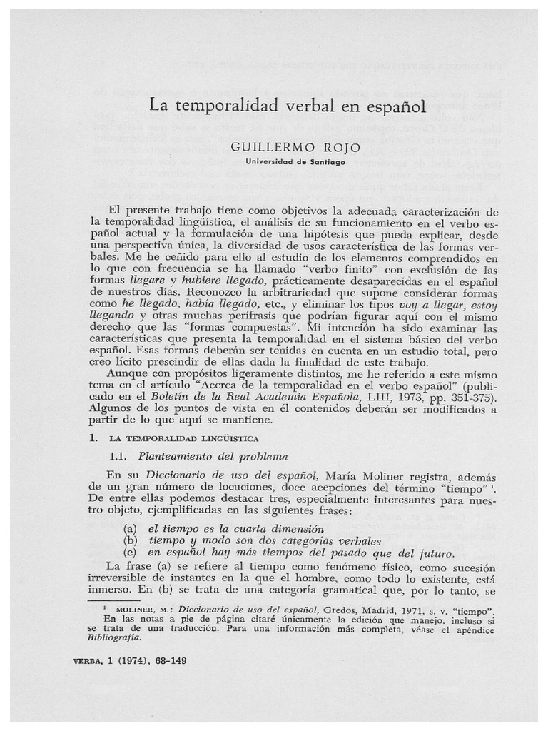 La Temporalidad Verbal en Español. Guillermo Rojo | PDF