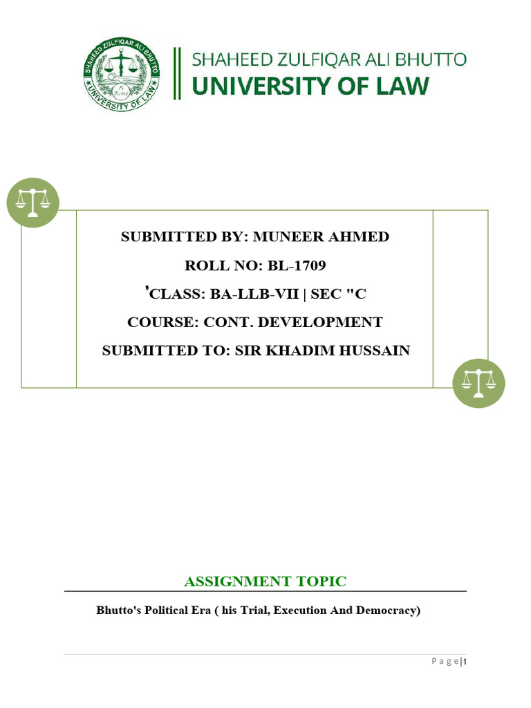 Submitted By: Muneer Ahmed ROLL NO: BL-1709 Class: Ba-Llb-Vii - Sec "C Course: Cont. Development ...