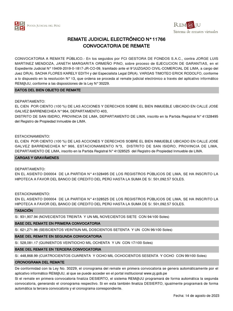 Aviso de Remate 11766 | PDF | Justicia | Crimen y violencia