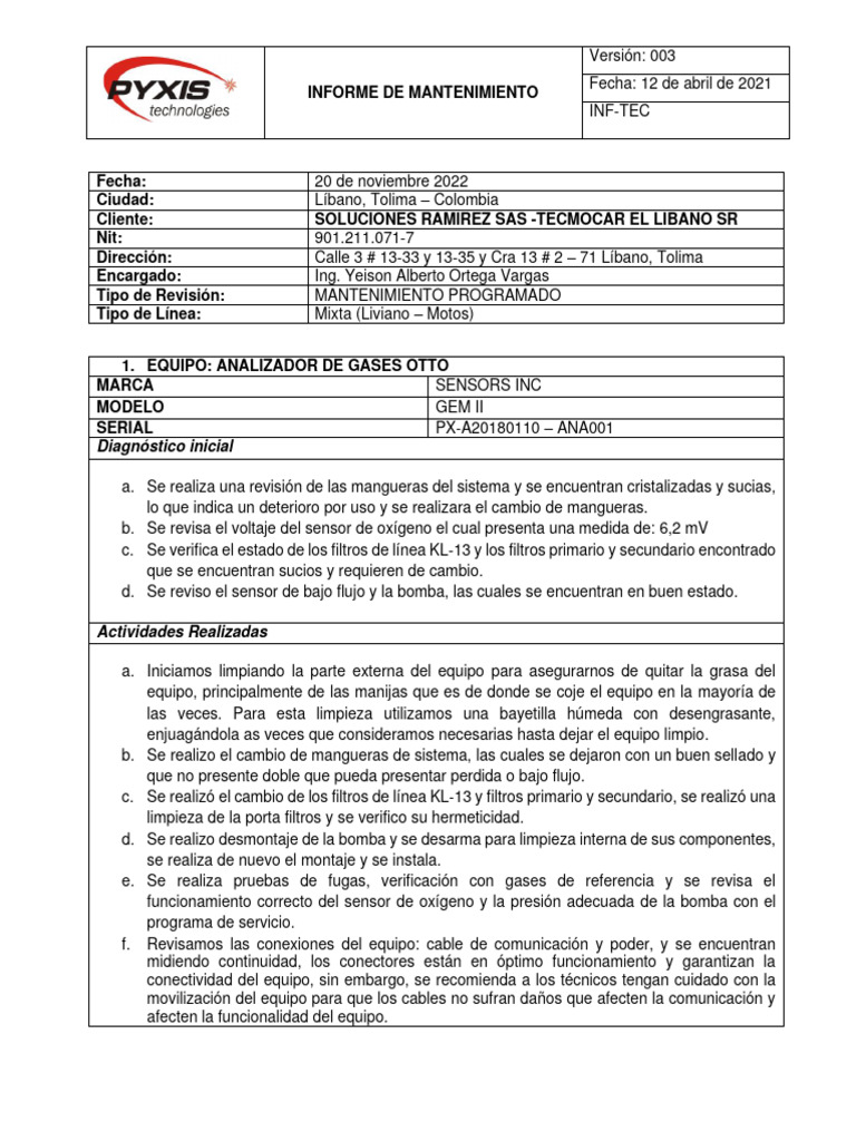 Informe de Mantenimiento Libano - Tecmocar | PDF | Aspiradora | Conector eléctrico