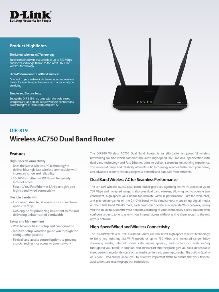 DIR-819 A1 Datasheet 01 (HQ) | PDF | Wi Fi | Wireless Lan
