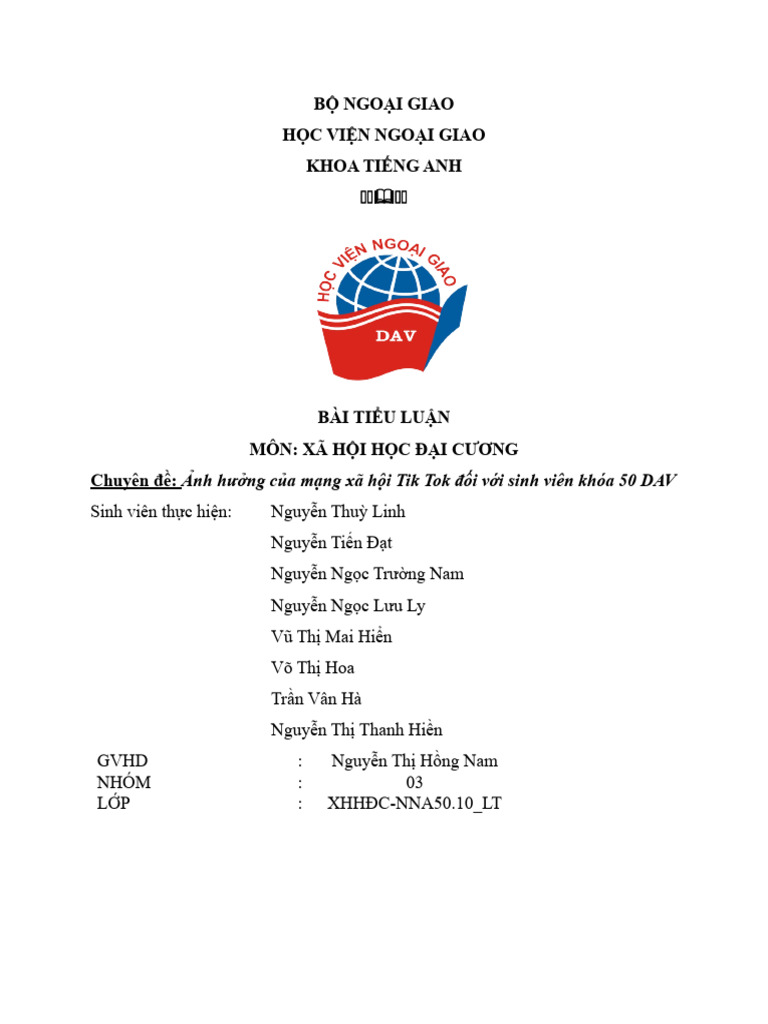TIỂU LUẬN XHH NHÓM 3 | PDF
