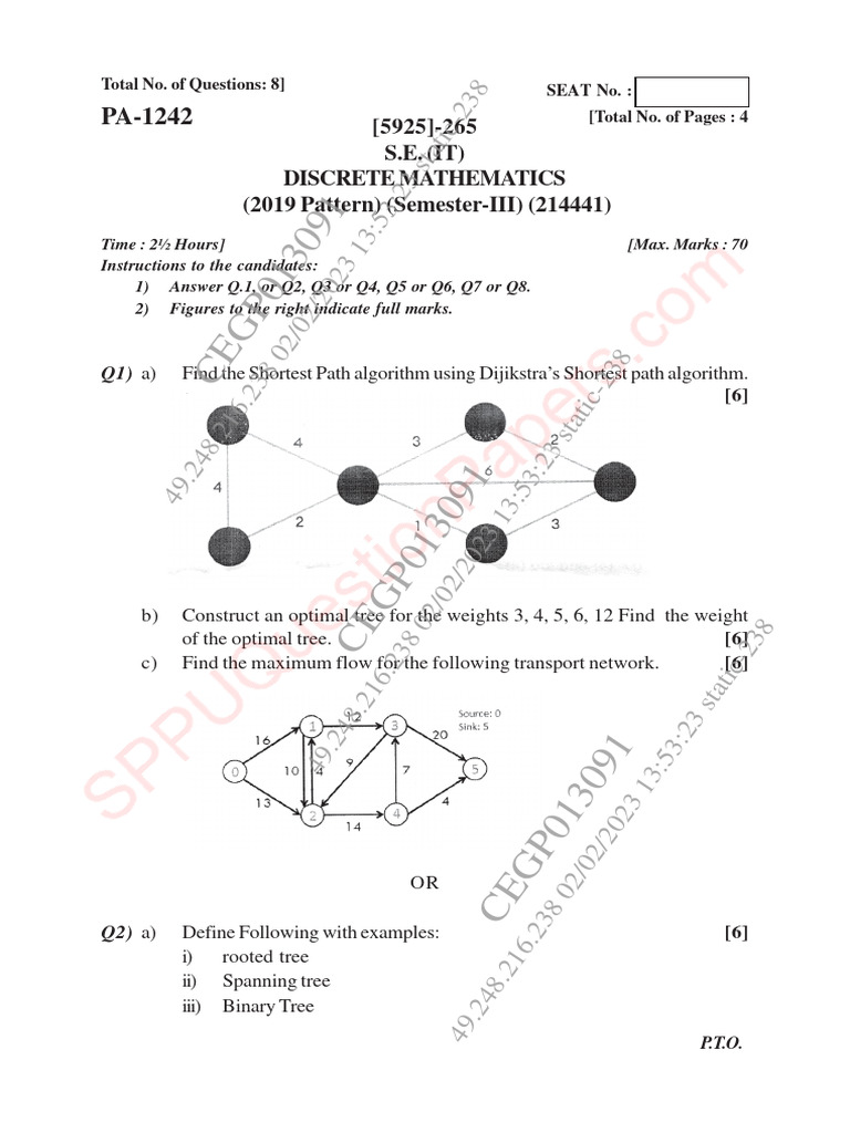 Be Information Technology Engineering Semester 3 2022 November Discrete Mathematics DM Pattern ...