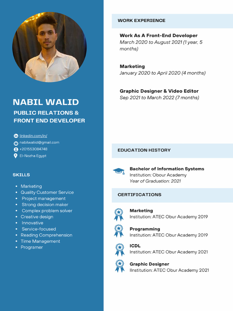 Blue Light Blue Color Blocks Flight Attendant CV | PDF