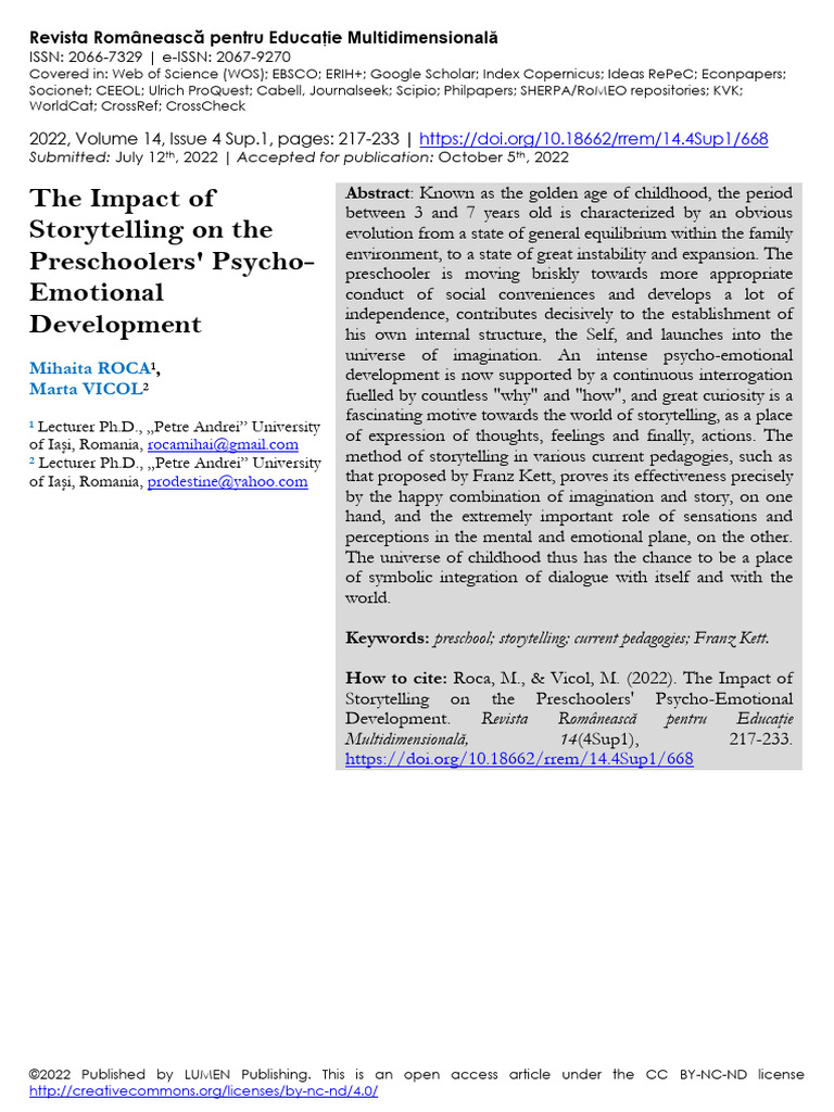Storytelling's Role in Preschool Development | PDF | Experience | Thought