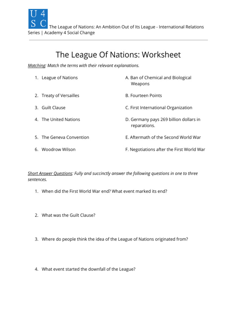 The League of Nations Worksheet | PDF