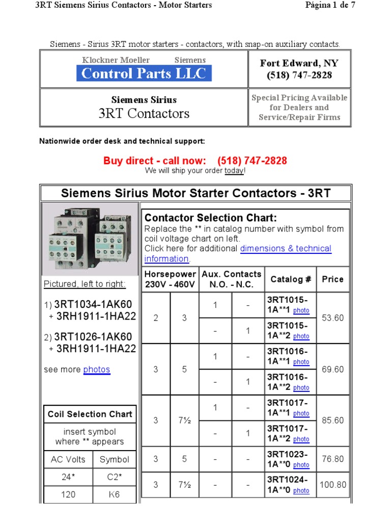 Siemens Sirius Motor Starter Contactors - 3RT | PDF | Relay ...