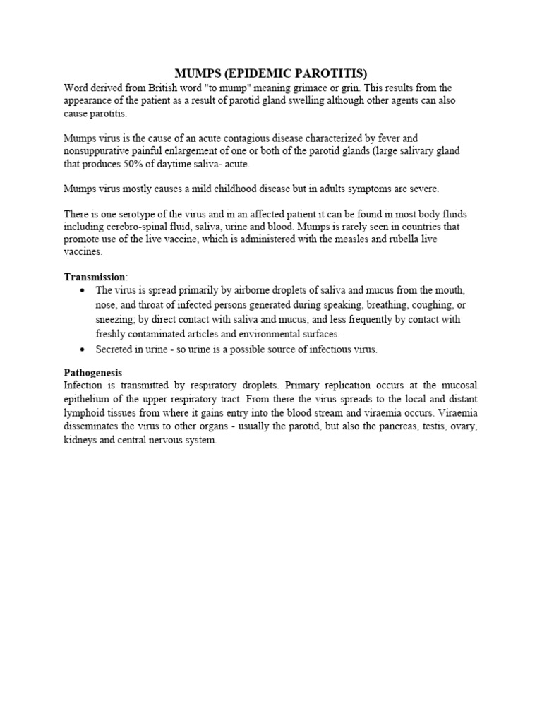 Mumps Note | PDF | Epidemiology | Clinical Medicine