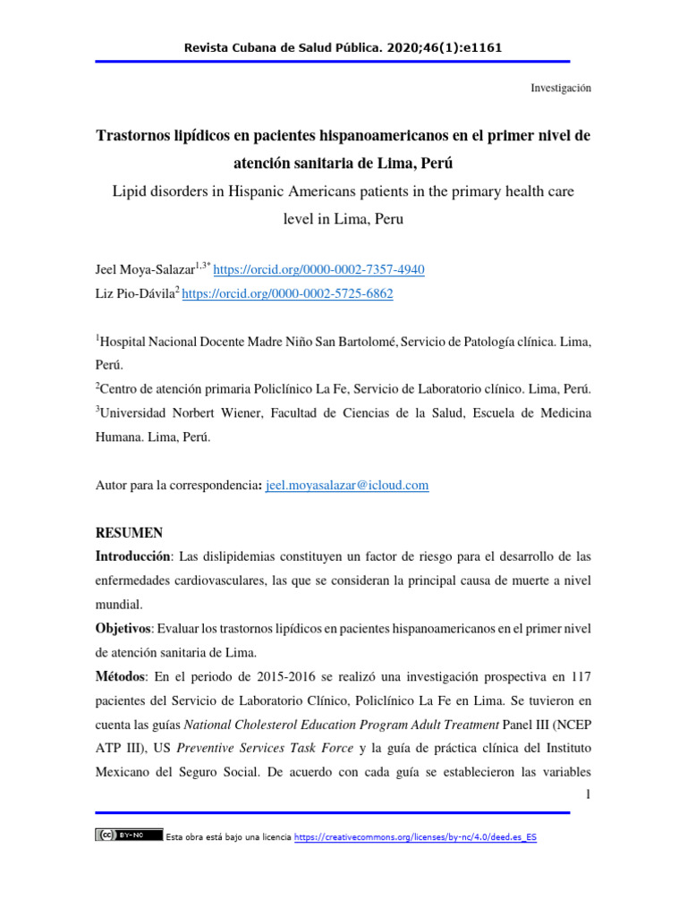 Transtornos Lípidicos en Pacientes Hispanoamericanos en El Primer N ...