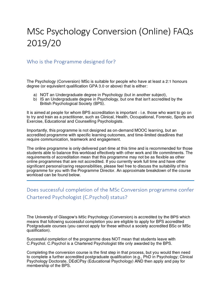 glasgow psychology conversion faq | PDF | Academic Degree | Psychology