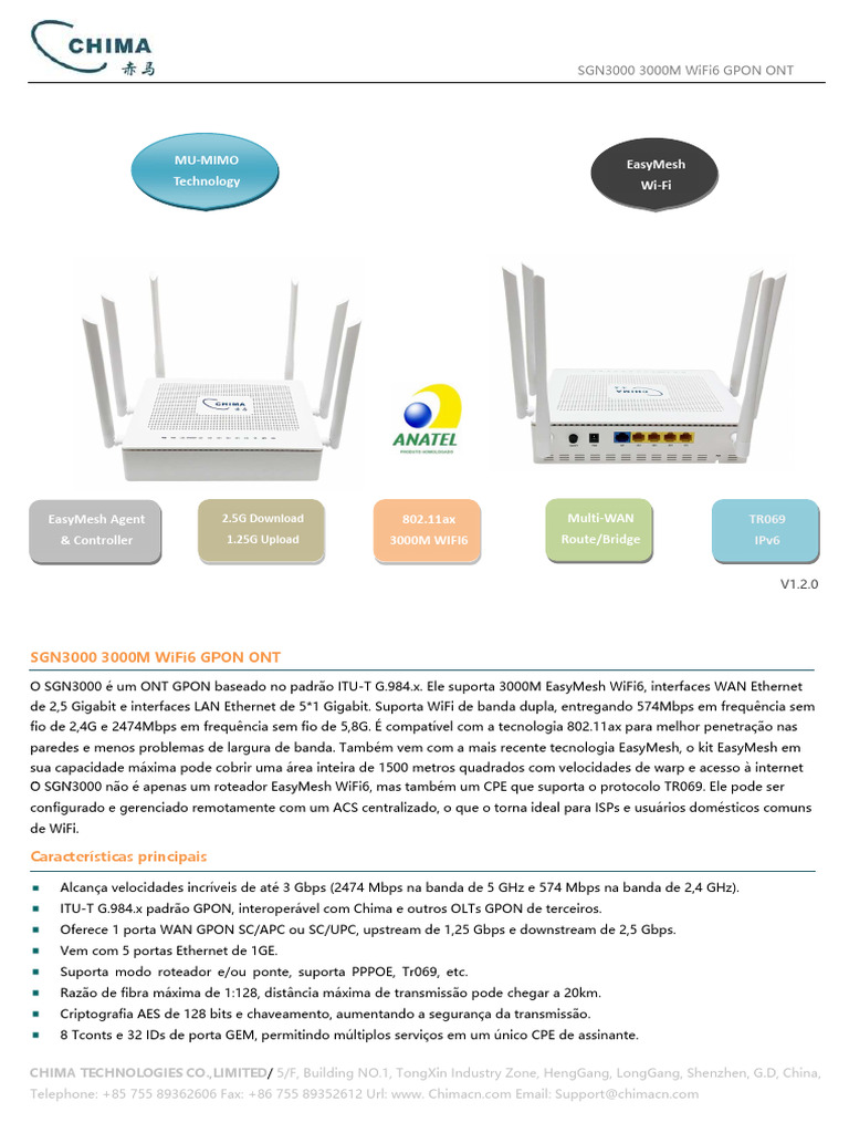 SGN3000 - 3000M - WiFi6 - GPON ONT - v1.2.0 - PTBR | PDF | Wi-Fi | Rede de longa distância