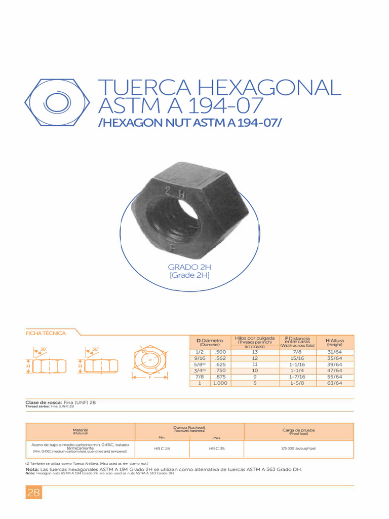 Ficha Tecnica - Tuerca | PDF | Materiales