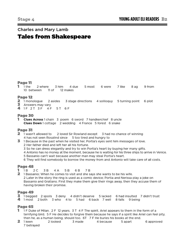 Tales From Shakespeare Key | PDF | Macbeth | Shakespearean Comedies