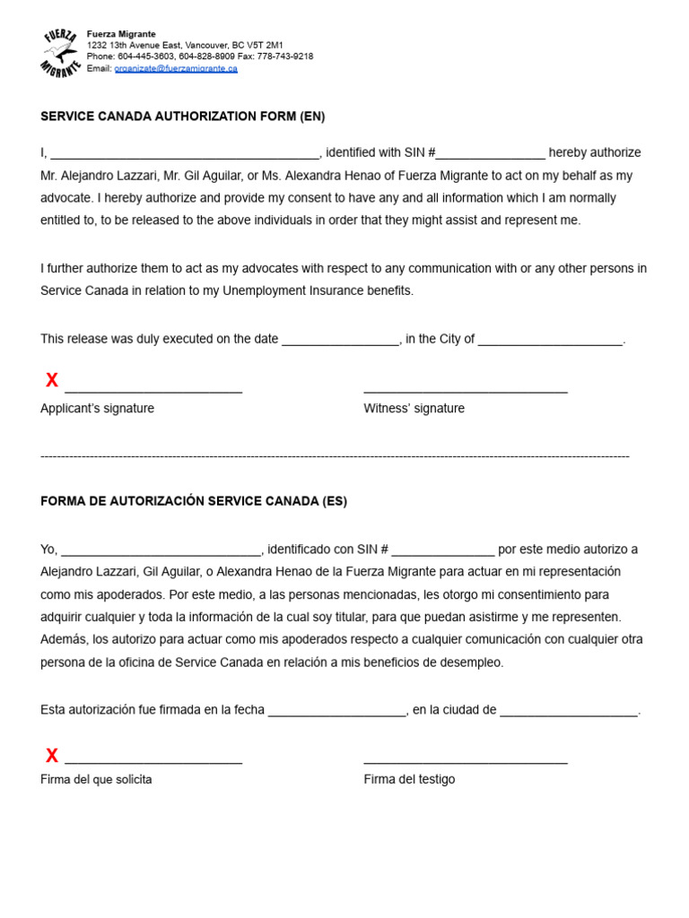 2023 FM Forma de Autorizacion - Service Canada | PDF | Derecho ...